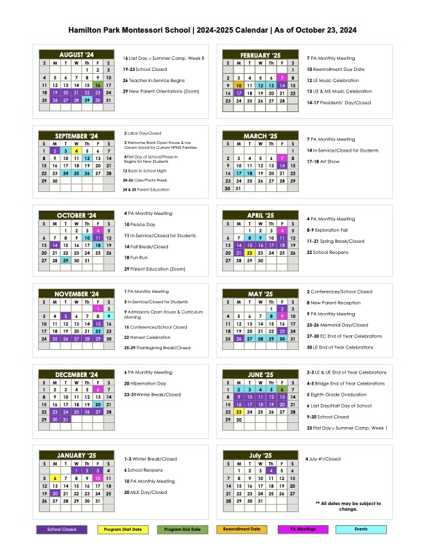 Calendar | Hamilton Park Montessori School - Jersey City, NJ ...